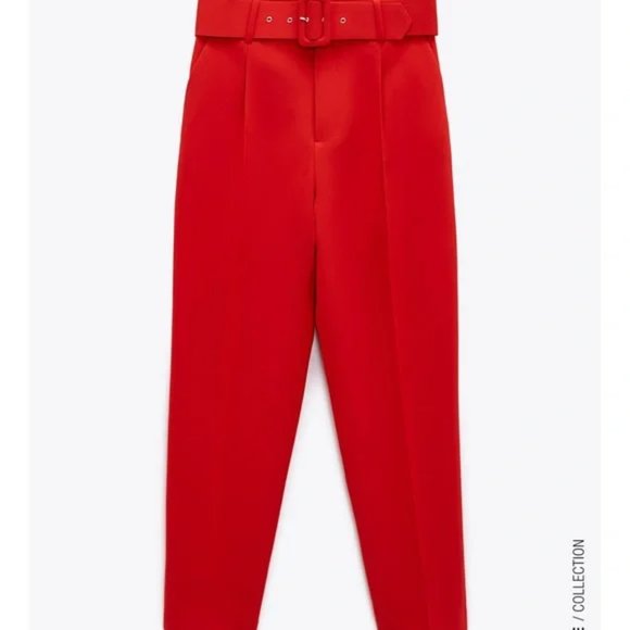 Zara | Pants & Jumpsuits | Zara High Waisted Belted Pants Coral | Poshmark